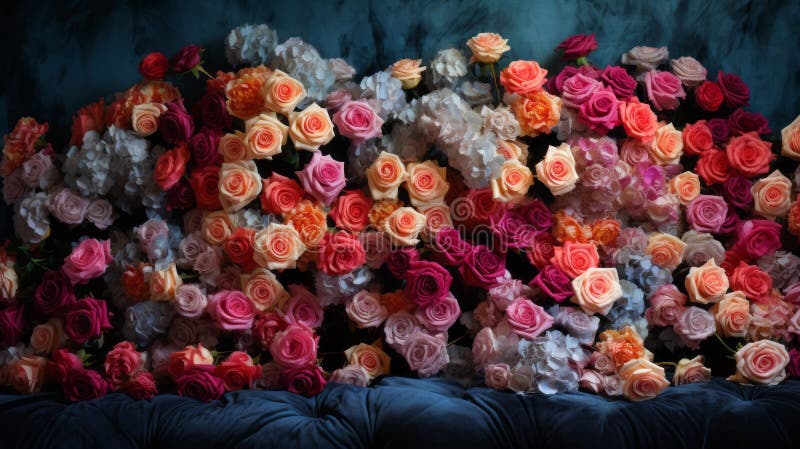 Vibrant Stage Backdrop: Handcrafted Beauty of a Rose Couch Stock ...