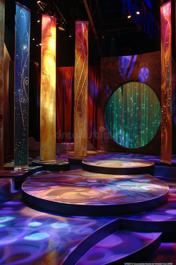 Vibrant Stage with Colorful Lighting and Artistic Backdrop Stock ...