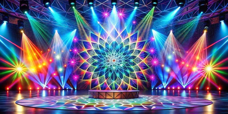 Vibrant Stage Design with Colorful Lighting and Circular Platform ...