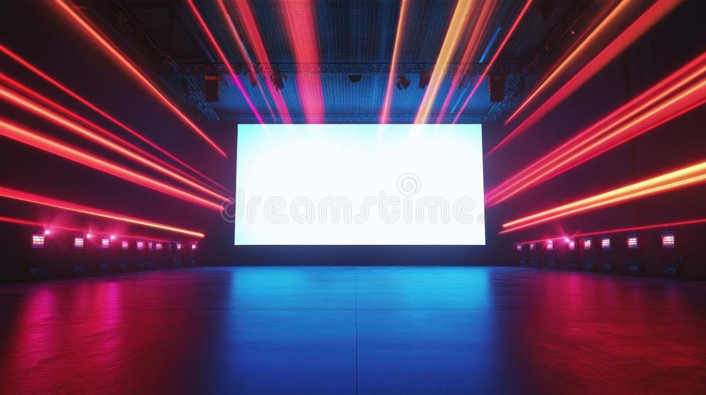 Vibrant Stage with Dynamic Light Beams and a Blank Screen Stock ...