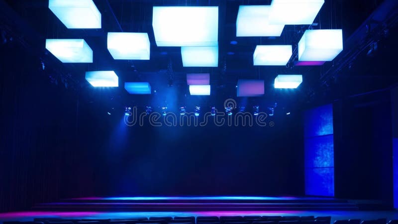 Modern Stage Setup with Colorful Lighting and Geometric Design in ...