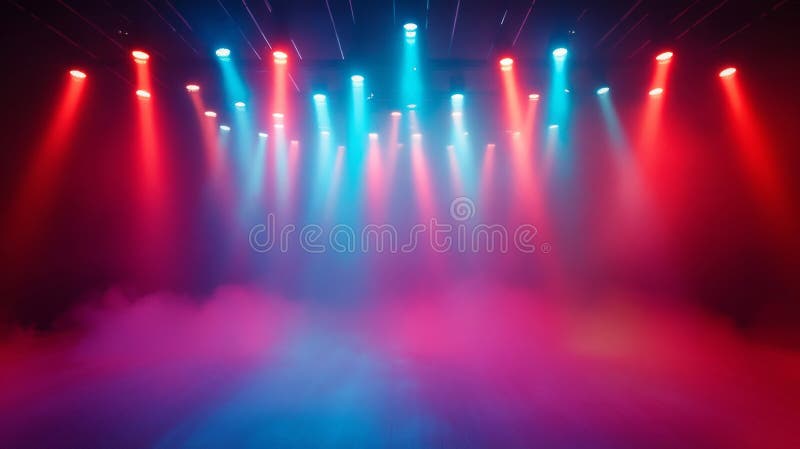 Vibrant Stage Lighting with Red and Blue Beams in Smoky Atmosphere ...