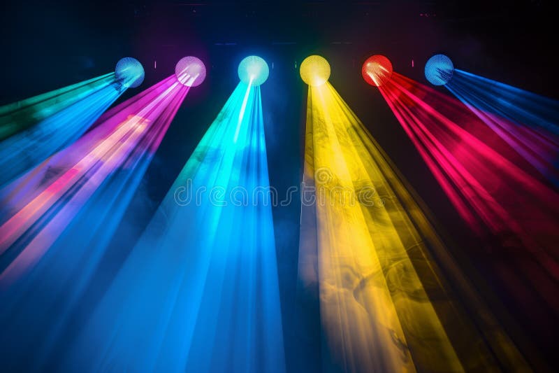 Vibrant Stage Lights with Colorful Beams on Black Background Stock ...