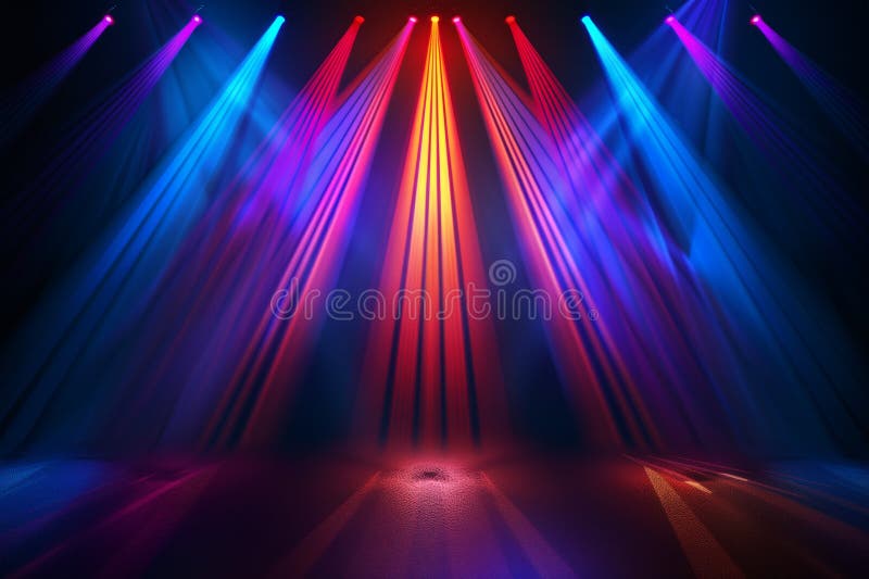 Vibrant Stage Lights with Colorful Beams on Black Background Stock ...