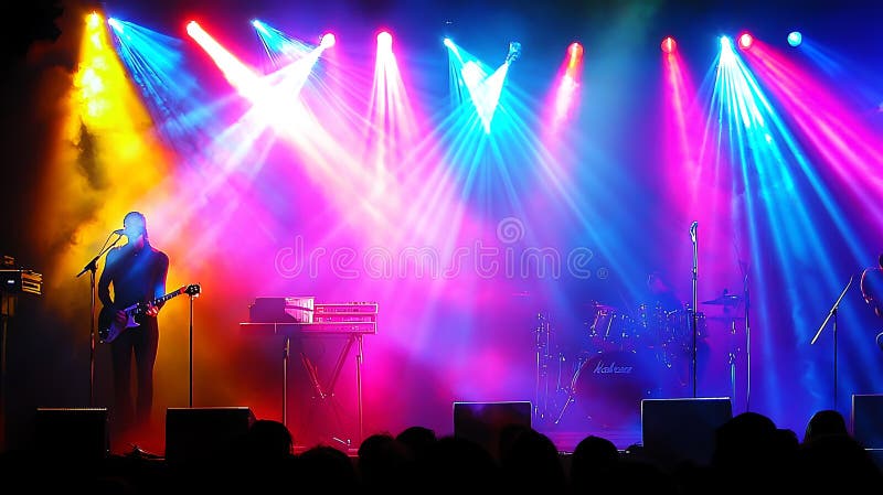 Vibrant Stage Lights Illuminate a Band Performing before a Crowd Stock ...