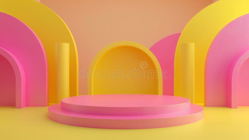 A Vibrant Stage Podium Featuring an Array of Colorful Geometric Shapes ...