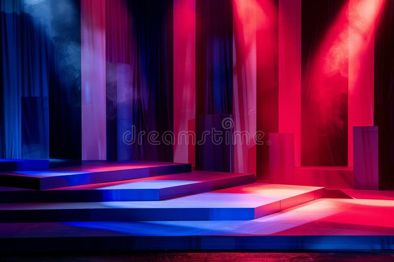 Vibrant Stage with Red and Blue Lighting Stock Illustration ...