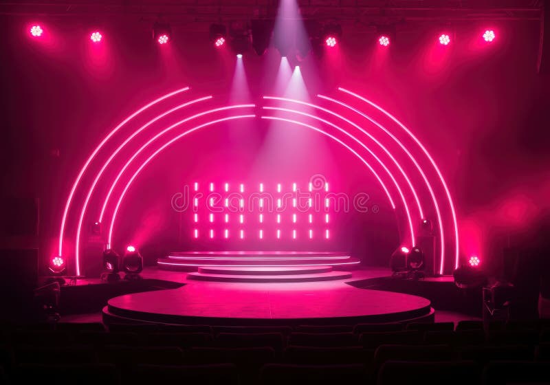 Vibrant Stage Setup with Pink Lights and Circular Platforms for ...