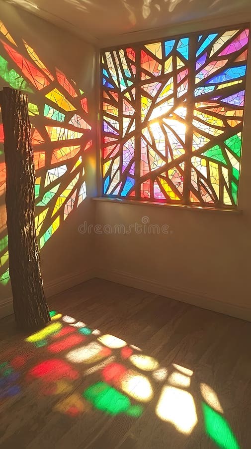 Vibrant Stained Glass Casting Colorful Shadows Stock Illustration ...