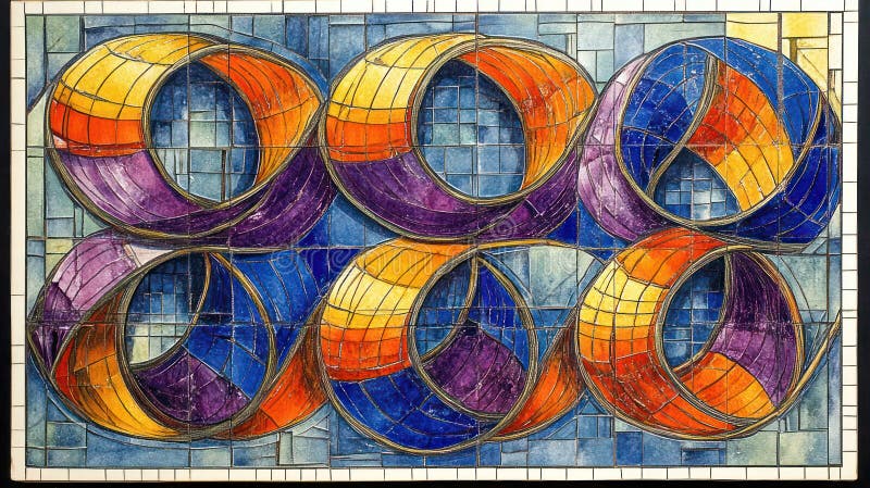 A Vibrant Stained Glass Design Featuring Interlocking Circular Shapes ...