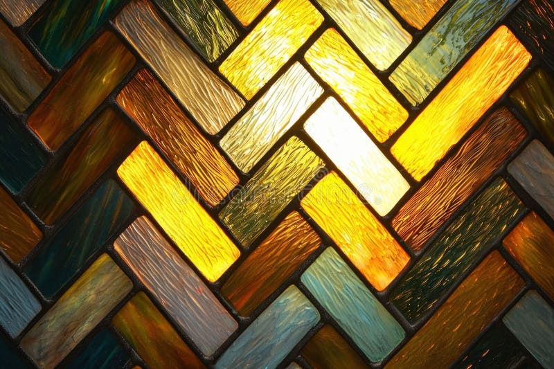 A Vibrant Stained Glass Herringbone Pattern Featuring Alternating ...