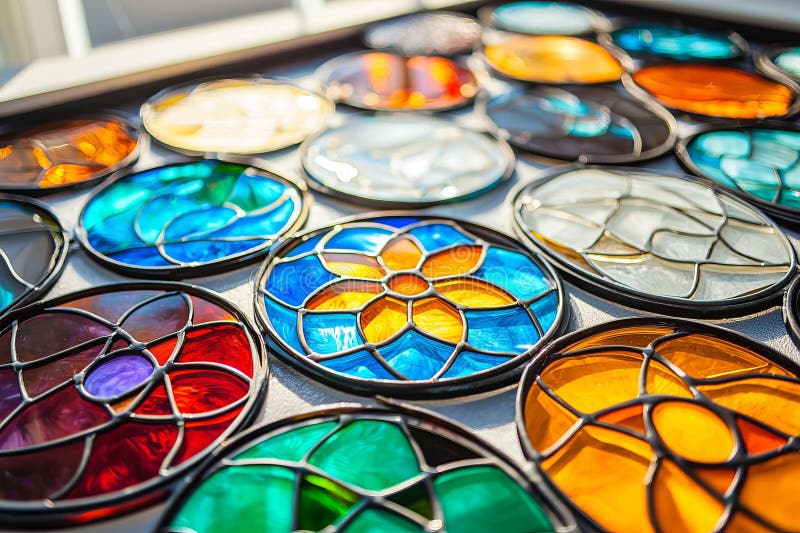 Vibrant Stained Glass Panel with Various Colored Glass Pieces Arranged ...