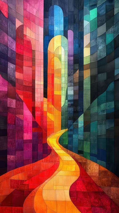 Vibrant Stained Glass Pathway with Abstract Patterns Stock Photo ...