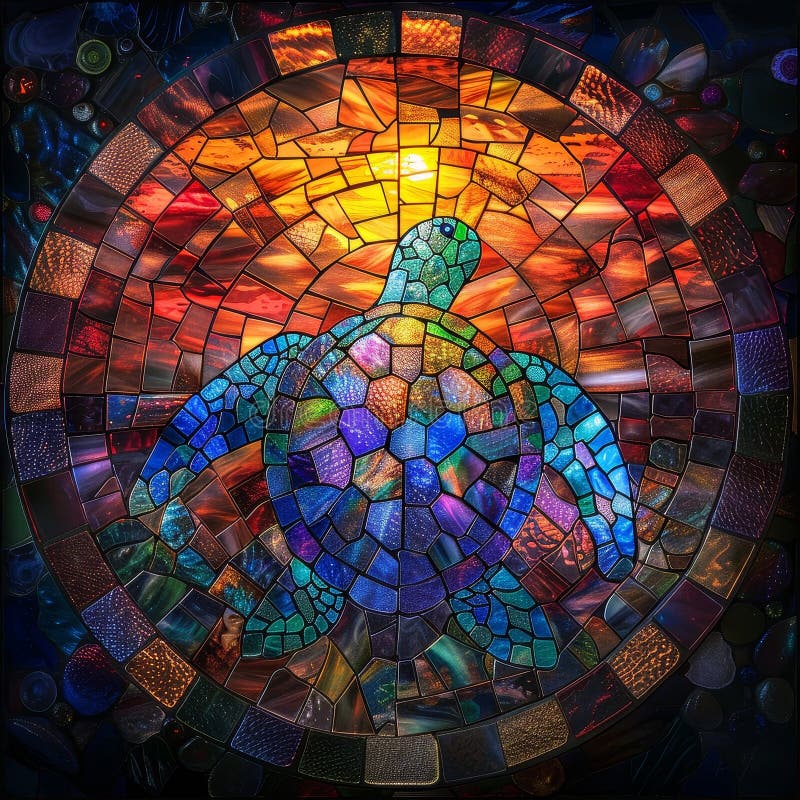 Vibrant Stained Glass Turtle Colorful Stained Glass Sea Turtle Stock Illustration