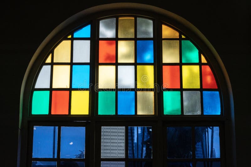 Geometric Symphony: Colorful Stained Glass Window Stock Photo - Image ...
