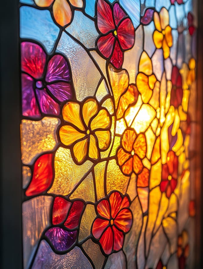 Vibrant Stained Glass Window with Floral Patterns. Stock Photo - Image ...