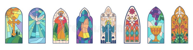 Vibrant Stained Windows Set Featuring Intricate Designs and Rich Colors ...