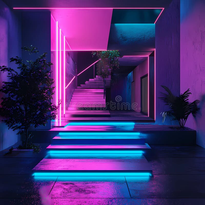 Modern Architectural Design Featuring Neon Lighting at a Sleek ...