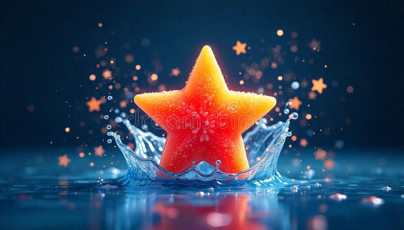 Vibrant Star Floating in Water with Splash Effect Detail Stock ...