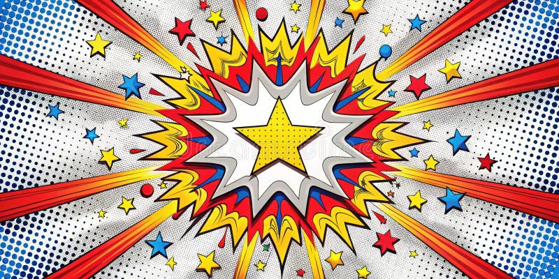 Vibrant Starburst Explosion with Dynamic Comic Book Style Rays and Dots ...