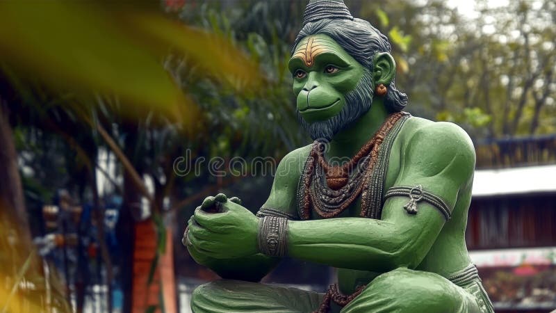 Vibrant Statue of Lord Hanuman in a Serene Setting Surrounded by ...