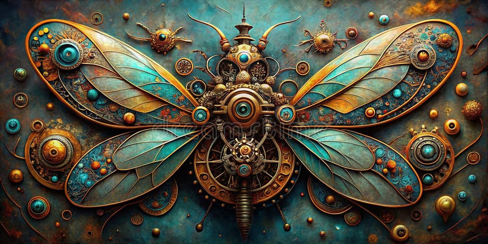 Vibrant Steampunk Doodle Bug Art a Double Exposure Texture Background for Creative Design ...