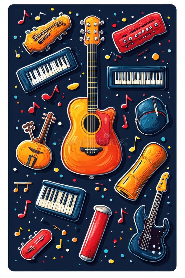 Colorful Music-themed Sticker Design Featuring Various Musical ...