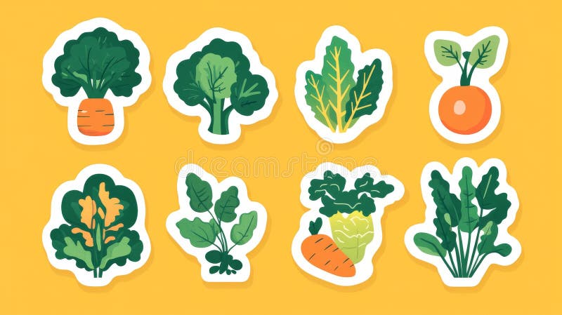 A Vibrant Sticker Sheet Featuring an Assortment of Cute Flat Vegetables ...