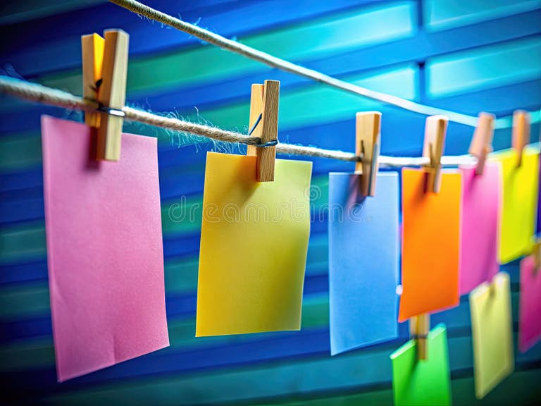 Vibrant Sticky Notes on a Clothesline a Creative Organization System ...