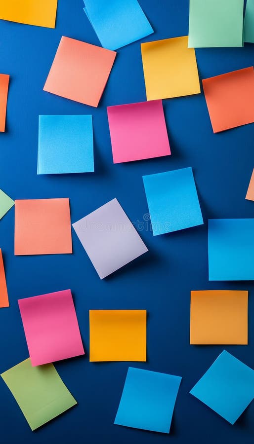 Vibrant Sticky Notes on Dark Blue Wall a Creative Approach To Business ...