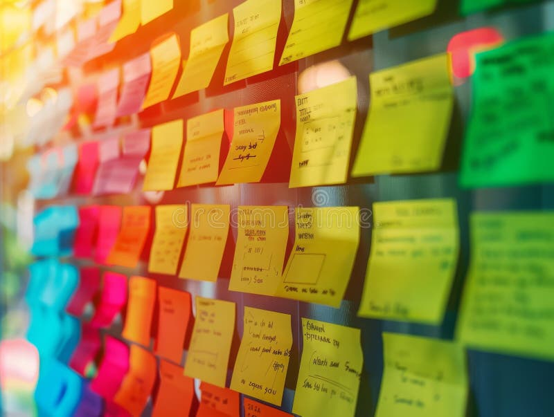 Vibrant Sticky Notes Illuminate a Wall, Representing Ideas and Tasks ...
