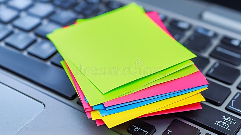 Vibrant Sticky Notes Resting on a Laptop Keyboard, Symbolizing ...