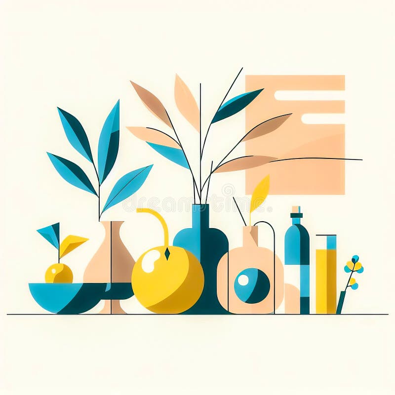 Vibrant Still Life Composition Featuring Fruits and Bottles Stock Image ...