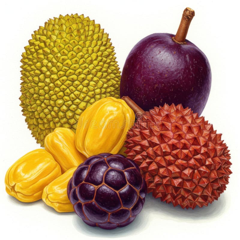 Vibrant Still Life of Exotic Fruits Stock Illustration - Illustration ...