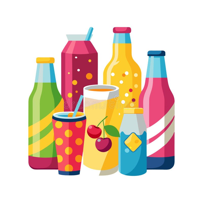 Colorful Assortment of Summer Beverages: Bottles and Glasses of Fruity ...