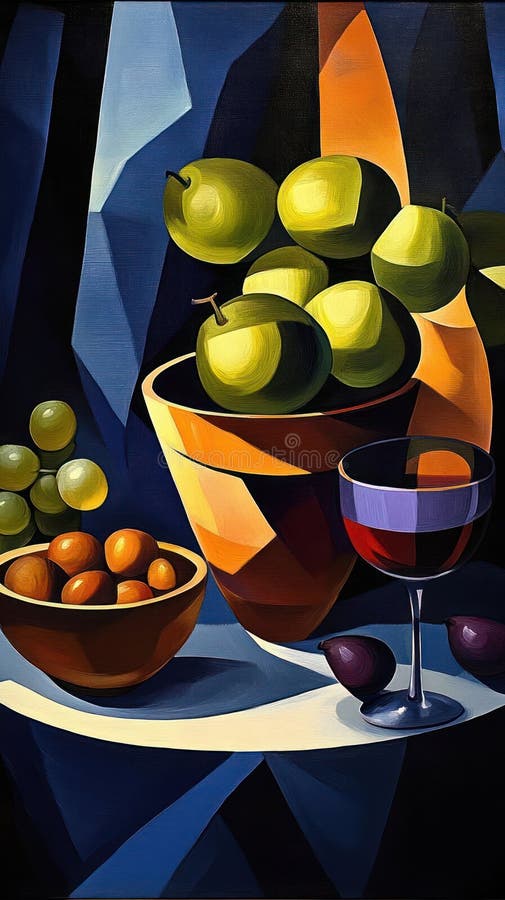 A Vibrant Still Life Featuring Fruit and a Glass of Wine, Showcasing ...