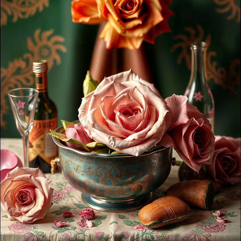 Vibrant Still Life with Flowers and Fresh Fruit Stock Image - Image of ...