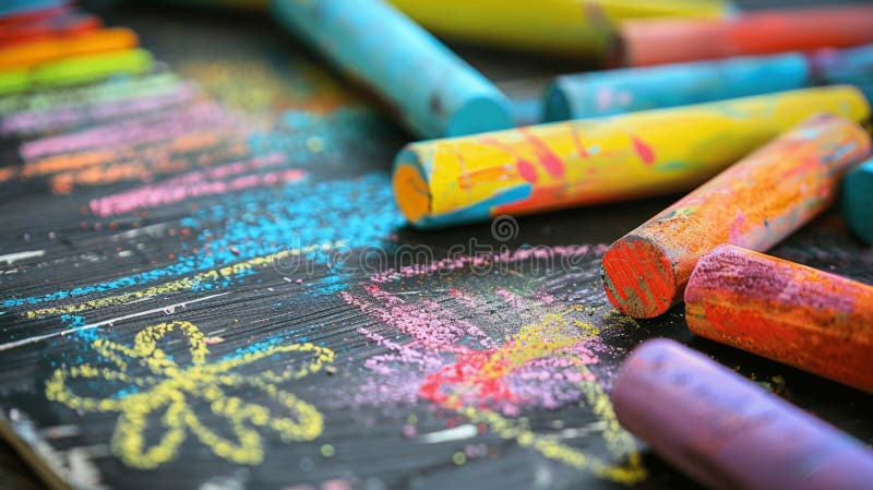 Colorful Chalk Creativity on Black Surface Stock Illustration ...