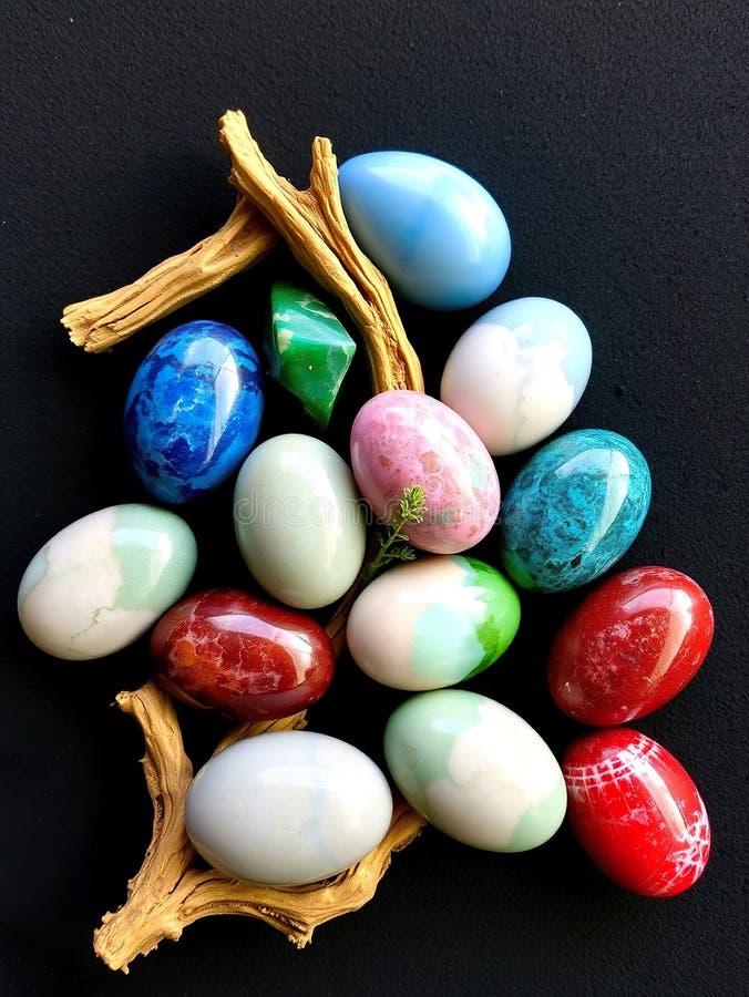 Vibrant Stone Egg Display with Natural Wood Elements for a Stylish ...