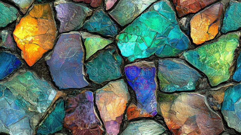 Vibrant Stone Pattern Featuring Mosaic of Colorful, Iridescent Stones Various Shapes and Sizes ...