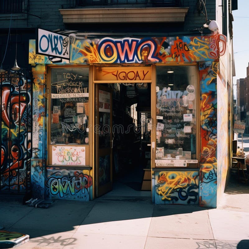 Vibrant Storefront: Now Open with Street Art and Graffiti Stock ...