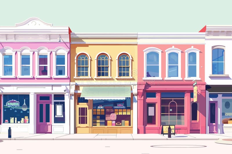 Vibrant Storefronts in a Historic District Isolated Vector Style Stock ...