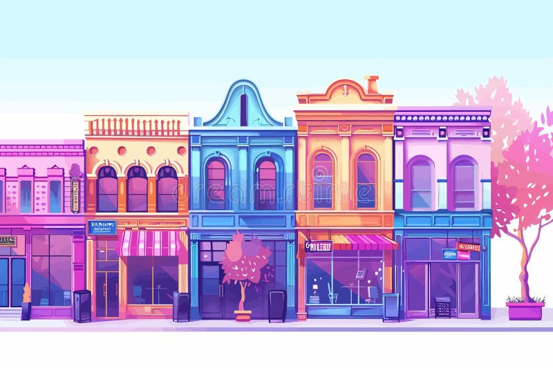 Vibrant Storefronts in a Historic District Isolated Vector Style Stock ...