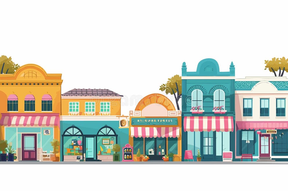 Vibrant Storefronts in a Historic District Isolated Vector Style Stock ...