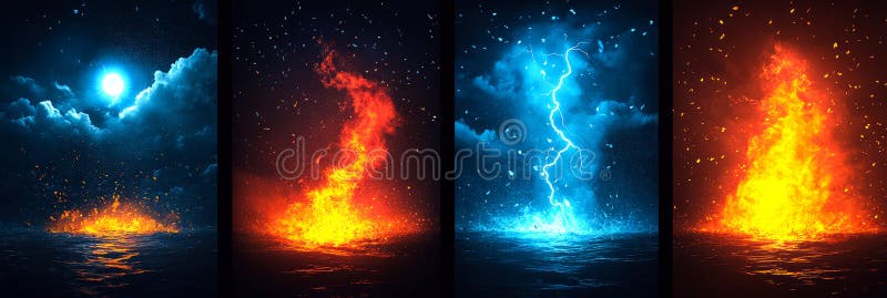 Vibrant Stormy Waters with Fire and Lightning Stock Image - Image of ...