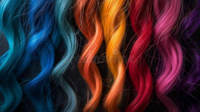 Vibrant Strands of Hair in a Dynamic Array of Colors, Flowing and ...
