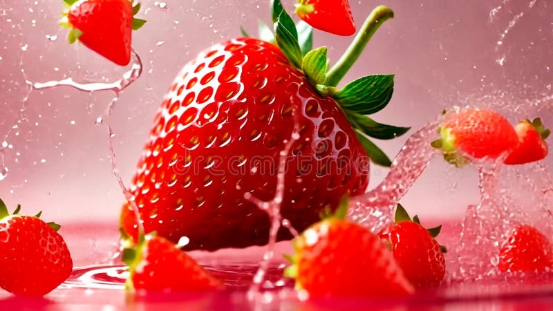 A Vibrant Strawberry Splashes into Red Liquid, Creating a Dynamic ...