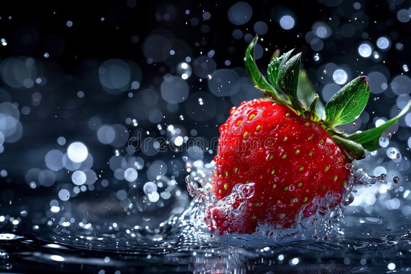 Vibrant Strawberry Splashing with Water on Elegant Black Background ...