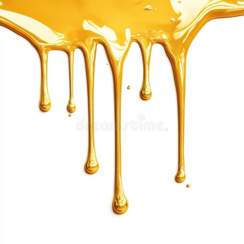 A Vibrant Stream of Golden Liquid Dripping Against a White Background ...