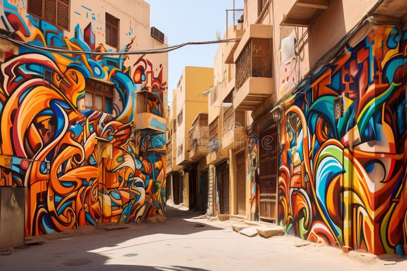Vibrant Street Art Portraying Arabic Language Stock Illustration ...